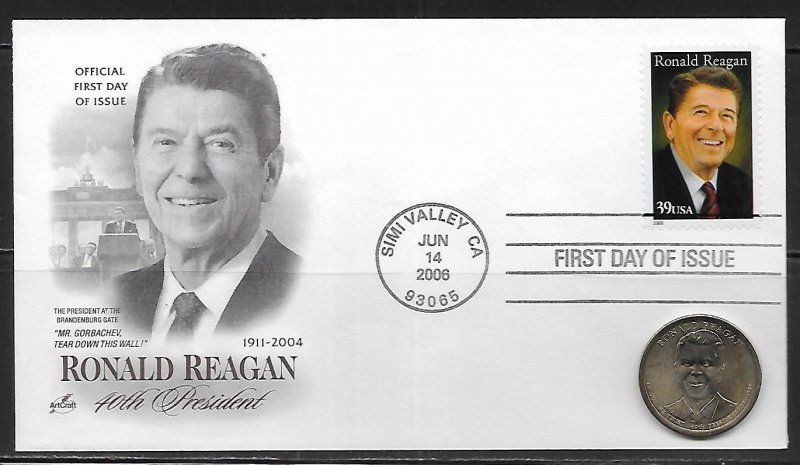 United States 4078 Roland Reagan FDC with $1 coin attached | United ...