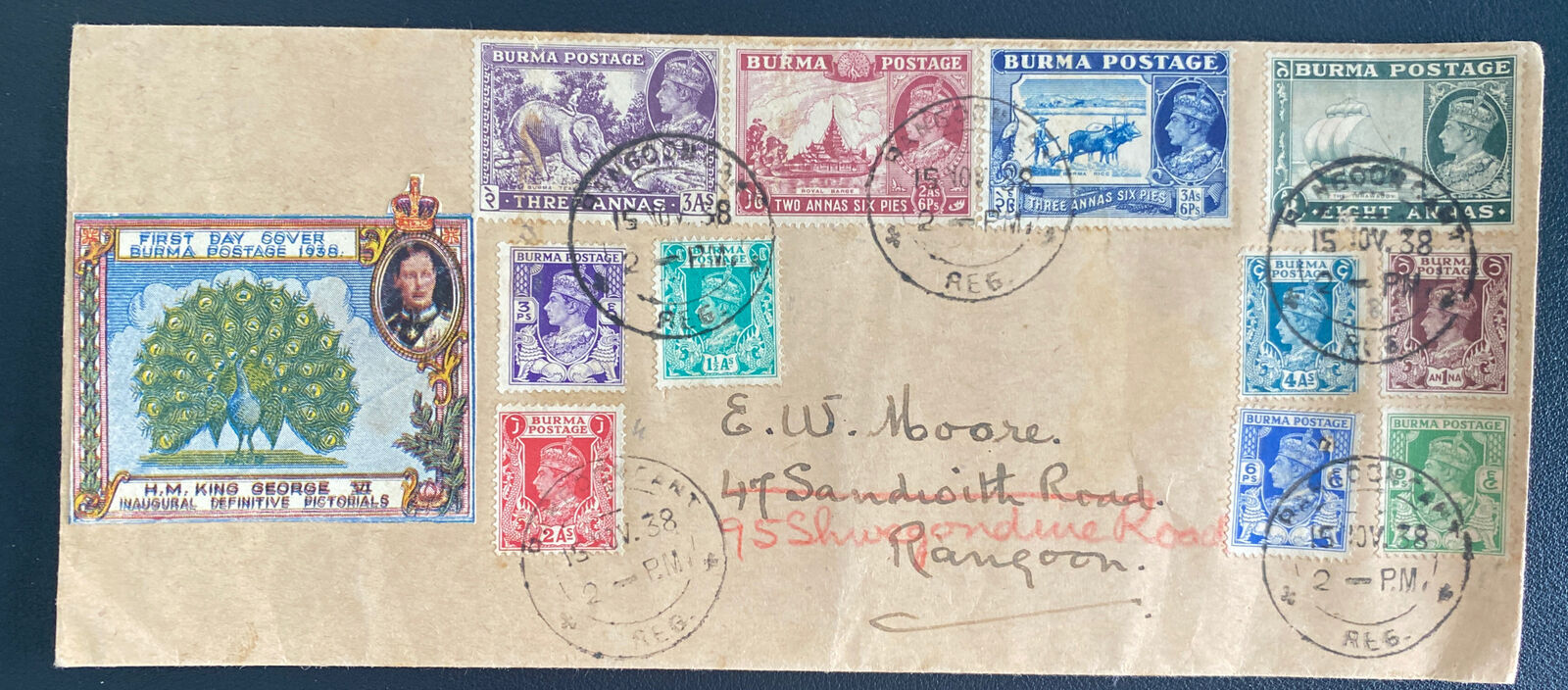 1938 Rangoon Burma First Day Cove Locally Used HM King George ...