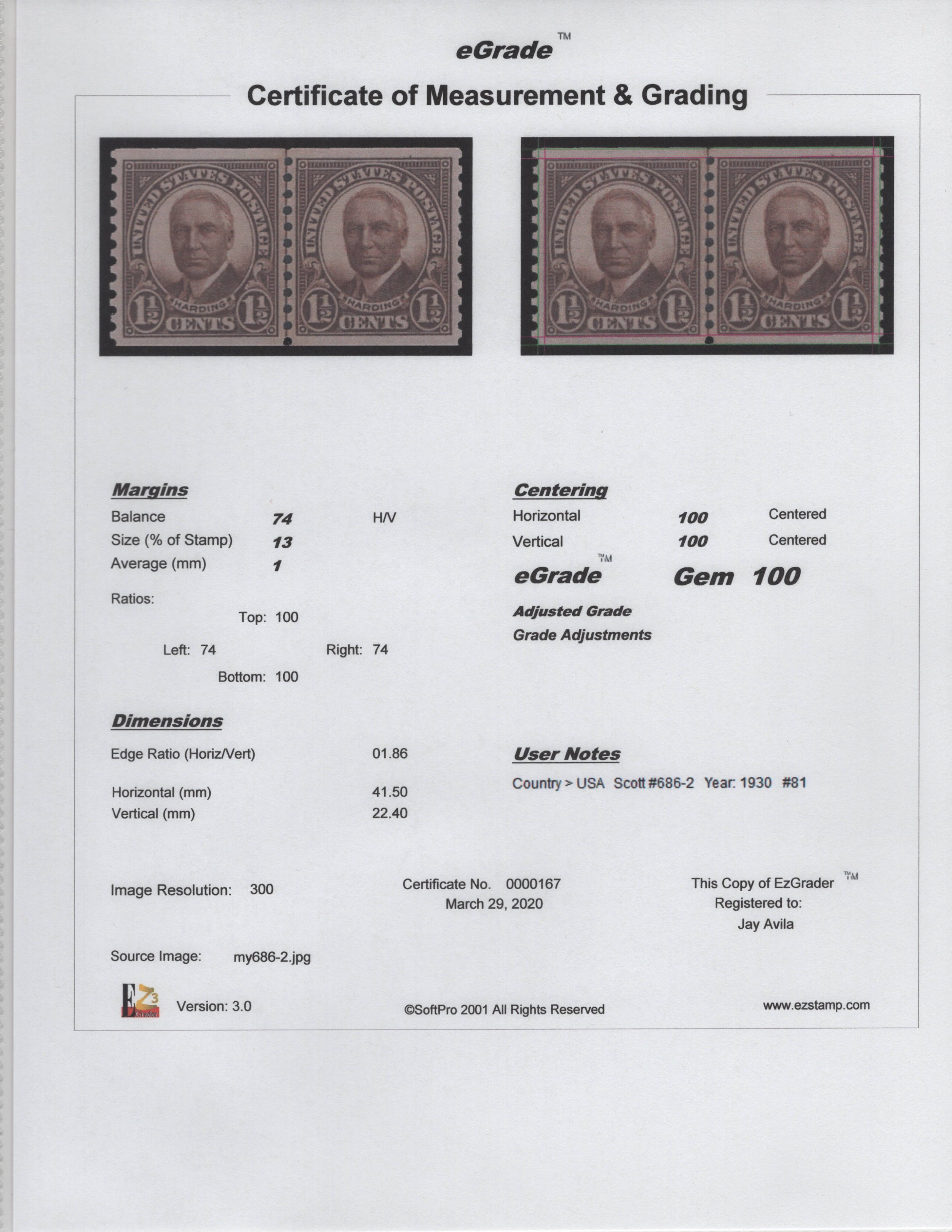 US Scott #686 MNH OG Coil Line Pair eGRADED With Certificate Gem 100 ...