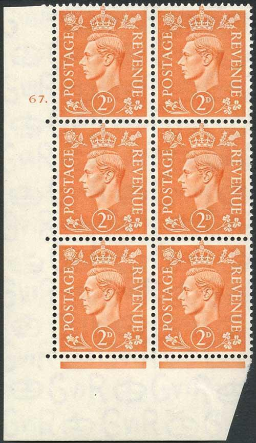KGVI 2d Pale Orange Marginal Rule Cylinder 67 Dot (E/I) U/M | Great ...