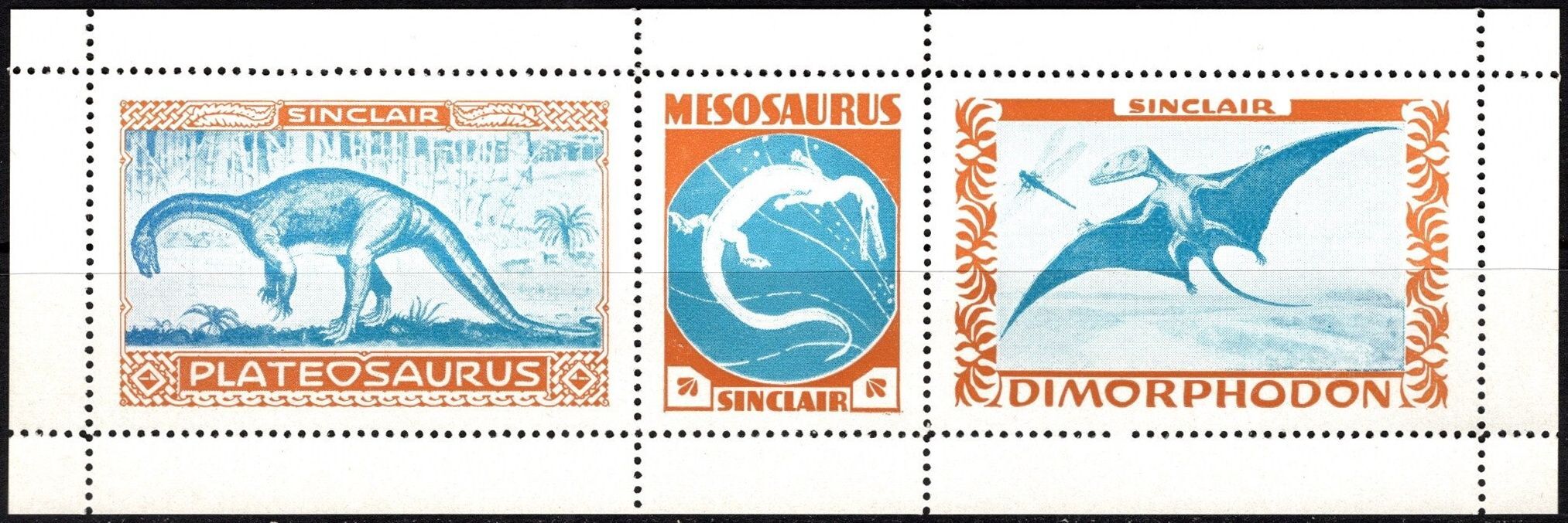 1935 US Poster Stamp Sinclair Dinosaur Plateosaurus Mesosaurus ...