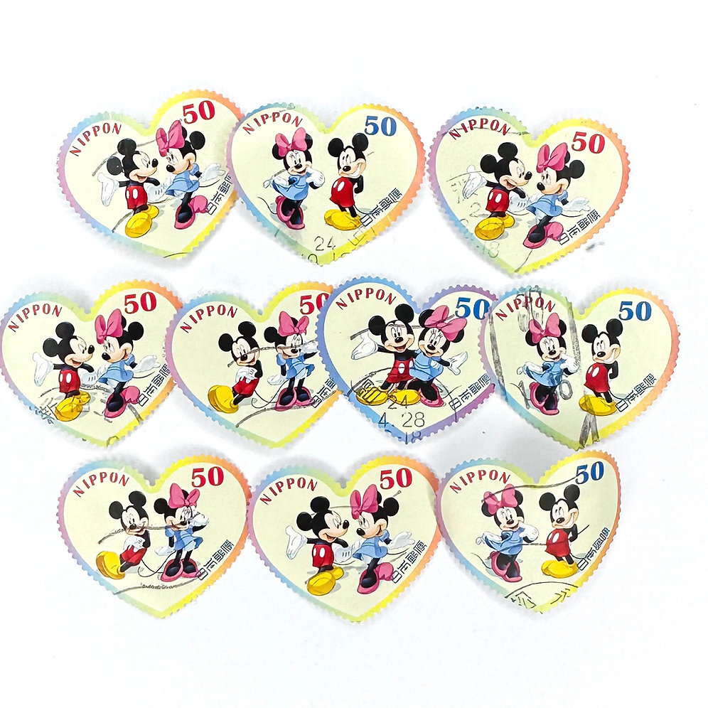 10 x Mickey and Minnie Mouse used, Japanese postage stamps all off ...