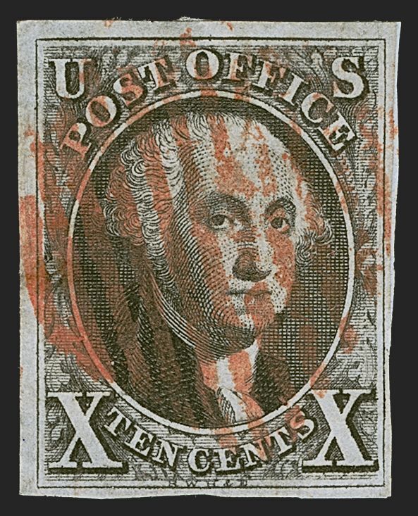 US Stamps # 2 Imperf RED Grid Cancel Used $900 LOT #27282 | United ...