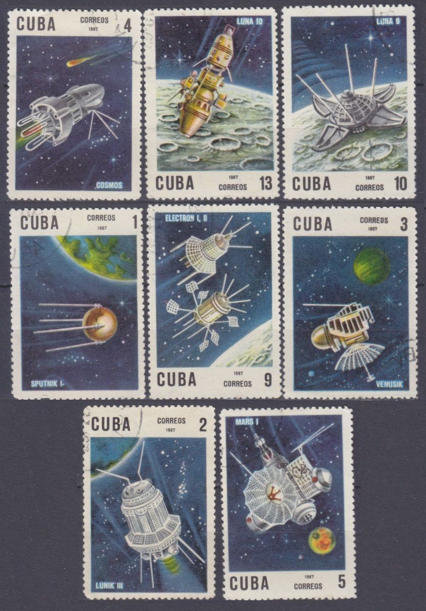 1967 Cuba 1351-1358 used 10 years of Space Exploration | Caribbean ...