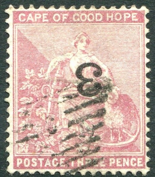 CAPE OF GOOD HOPE-1880 "3" on 3d Pale Dull Rose with Surcharge Inverted ...