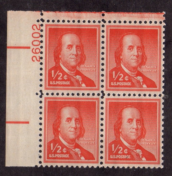 1030a 1/2c Benjamin Franklin 26002 UL Plate Block | United States ...