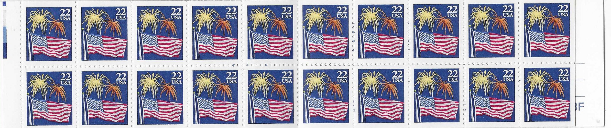 US#2276a $0.22 Flag with Fireworks booklet pane of 20 CV$9.00 | United ...