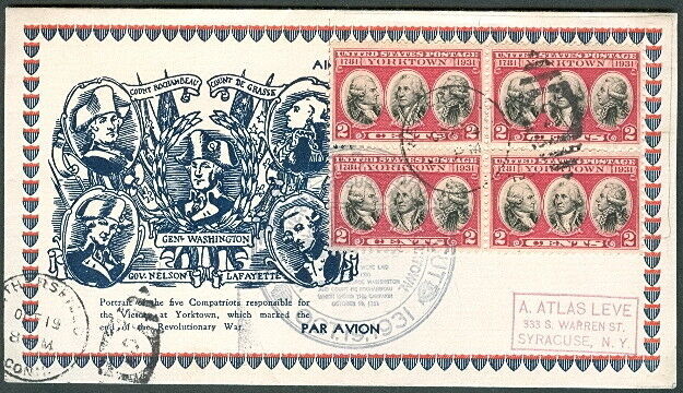 US #703 703a 2¢ Yorktown, Block of 4 FDCs Stoutzenberg & Ioor cachets ...