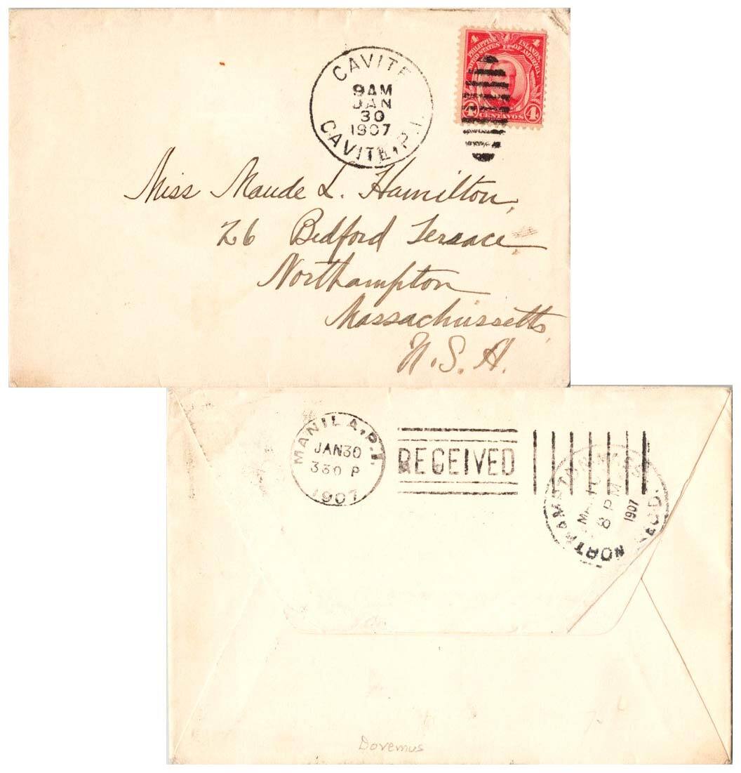 Philippines 4c McKinley 1907 Cavite, Cavite, P.I. to Northampton, Mass ...