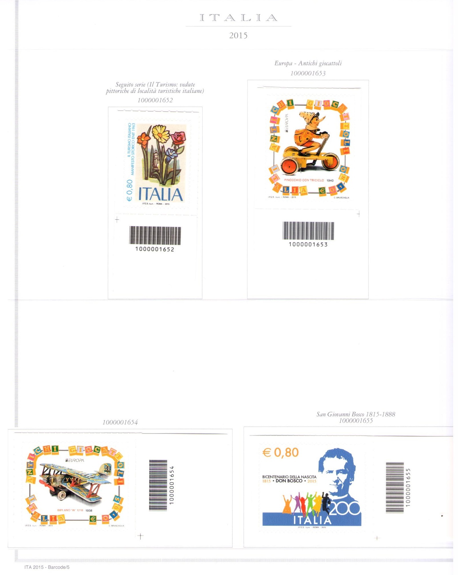 2015 Italian Republic Barcodes Year Set 78 values + 2 Sheets (Expo ...