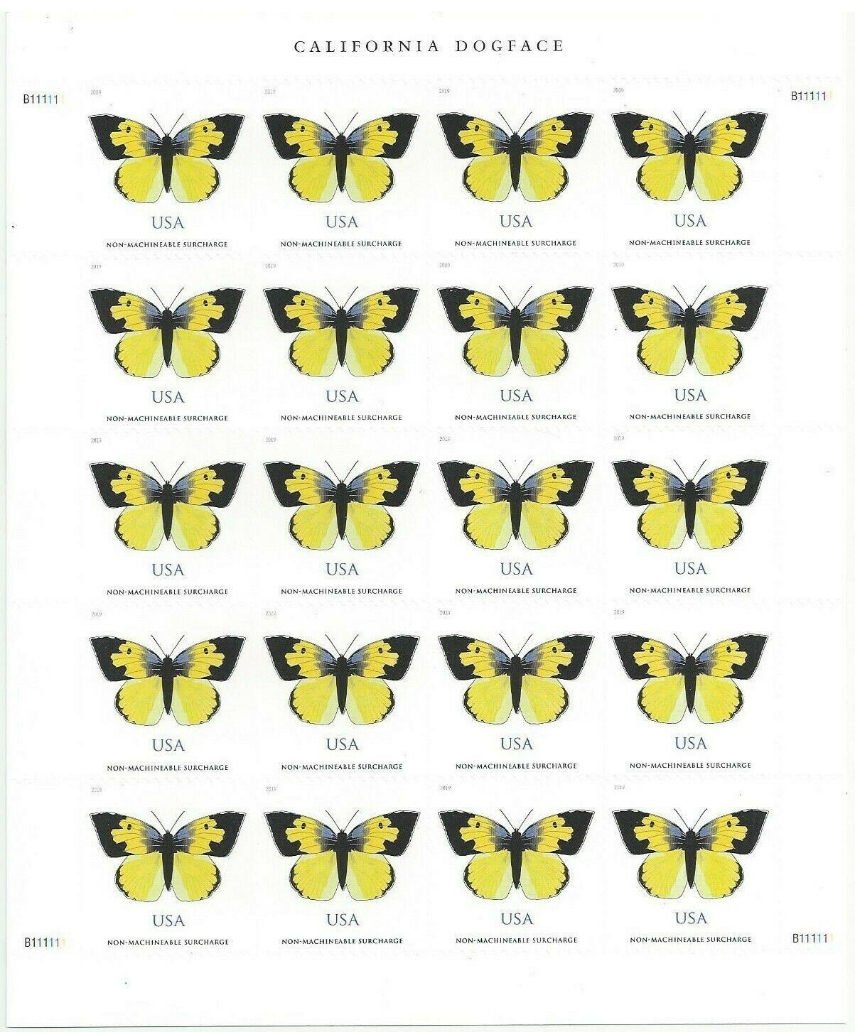 California Dogface Butterfly Sheet of 20 Non Machinable Forever Stamps ...