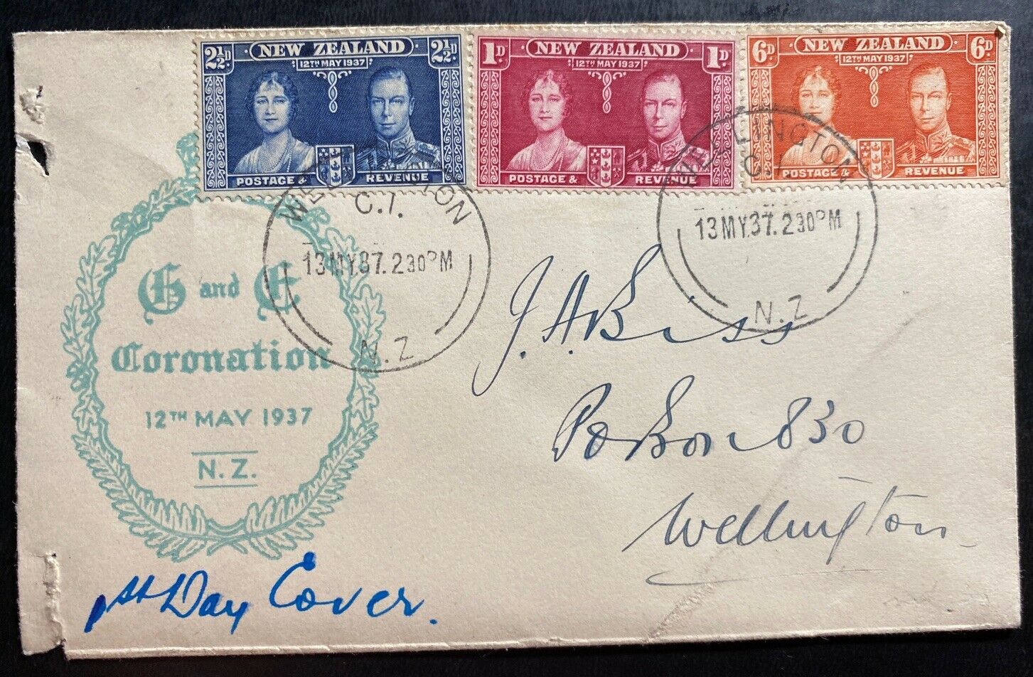 1937 Wellington New Zealand First Day Cover Local Coronation King ...