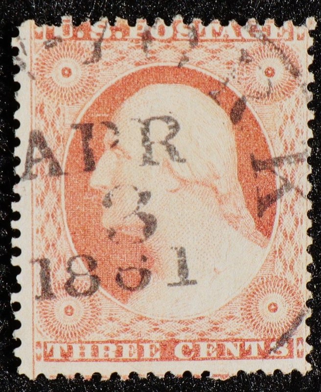 U.S. Used Stamp Scott # 26 3c Washington. SOTN Apr 3, 1861 Town Cancel ...