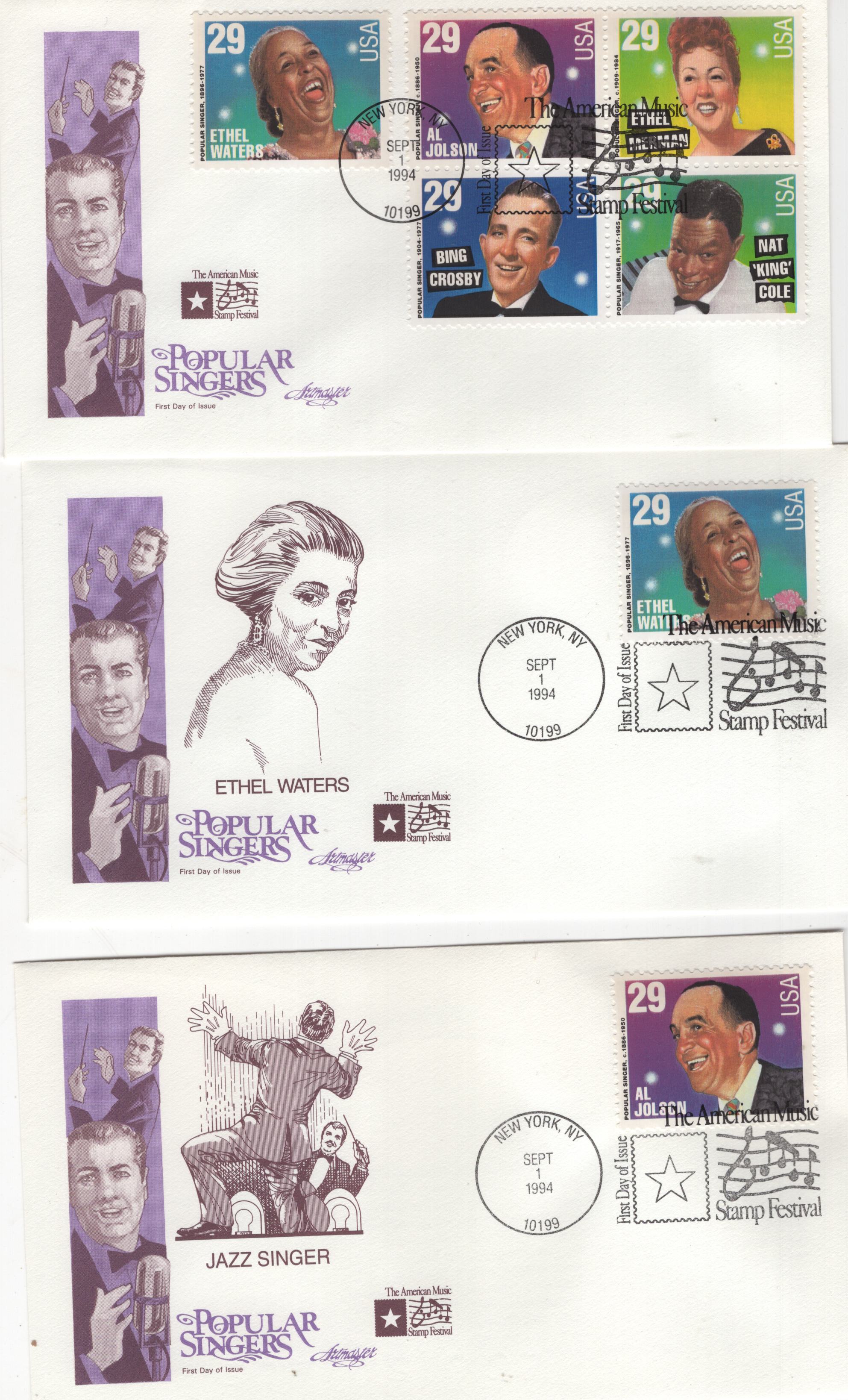 US, 2849-53 , Popular Singers , FDC , Artmaster Cachets | United States ...
