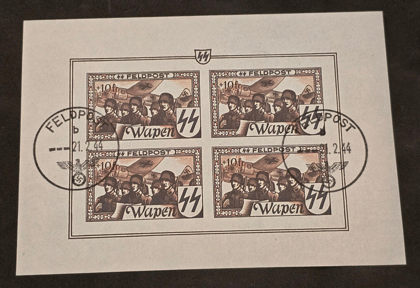 Third Reich Nazi Germany WAPEN SS FELDPOST Souvenir stamp sheet WWII ...