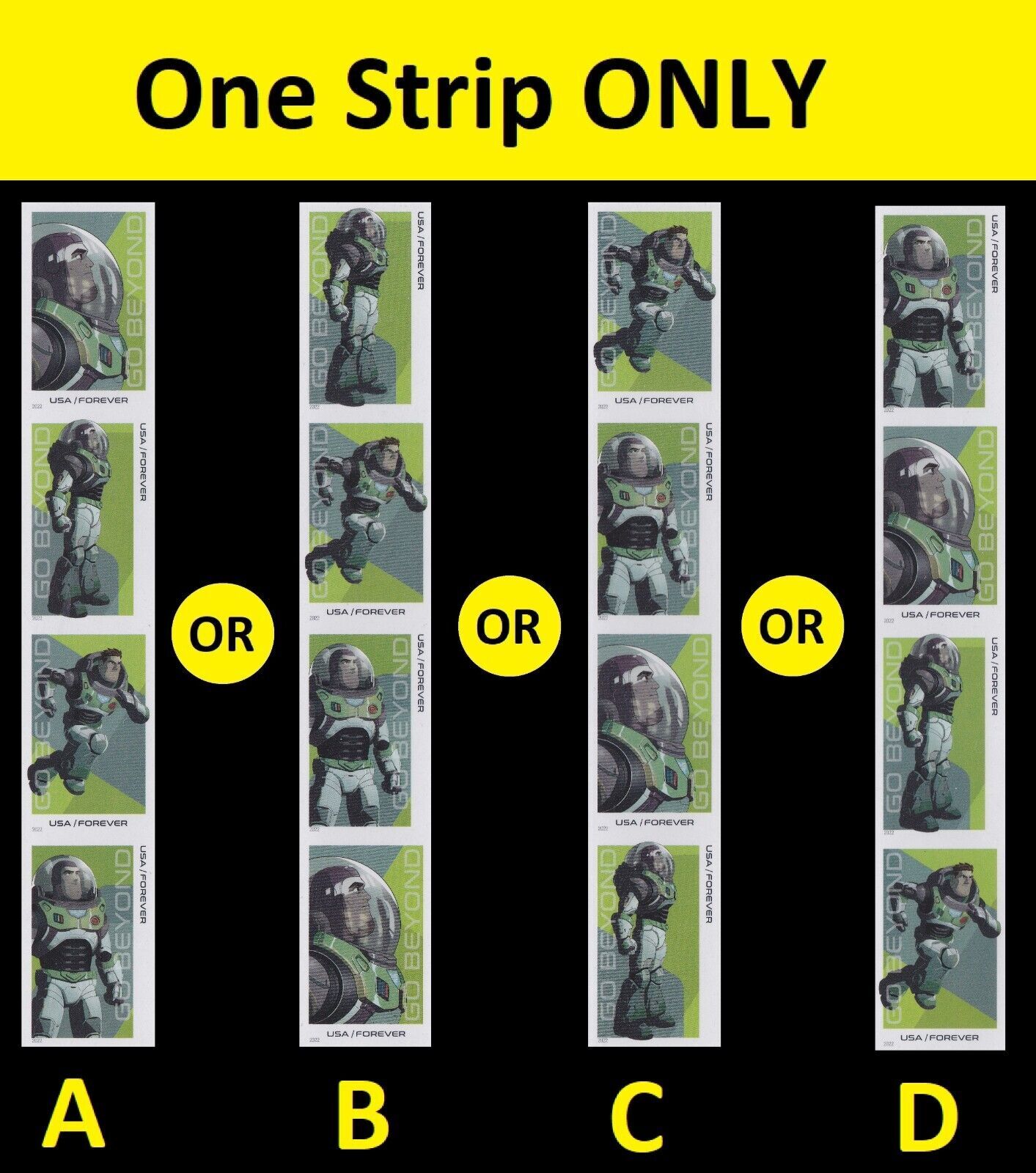 US 5709a-5712a 5712c Go Beyond Buzz Lightyear imperf NDC vert strip (4 ...