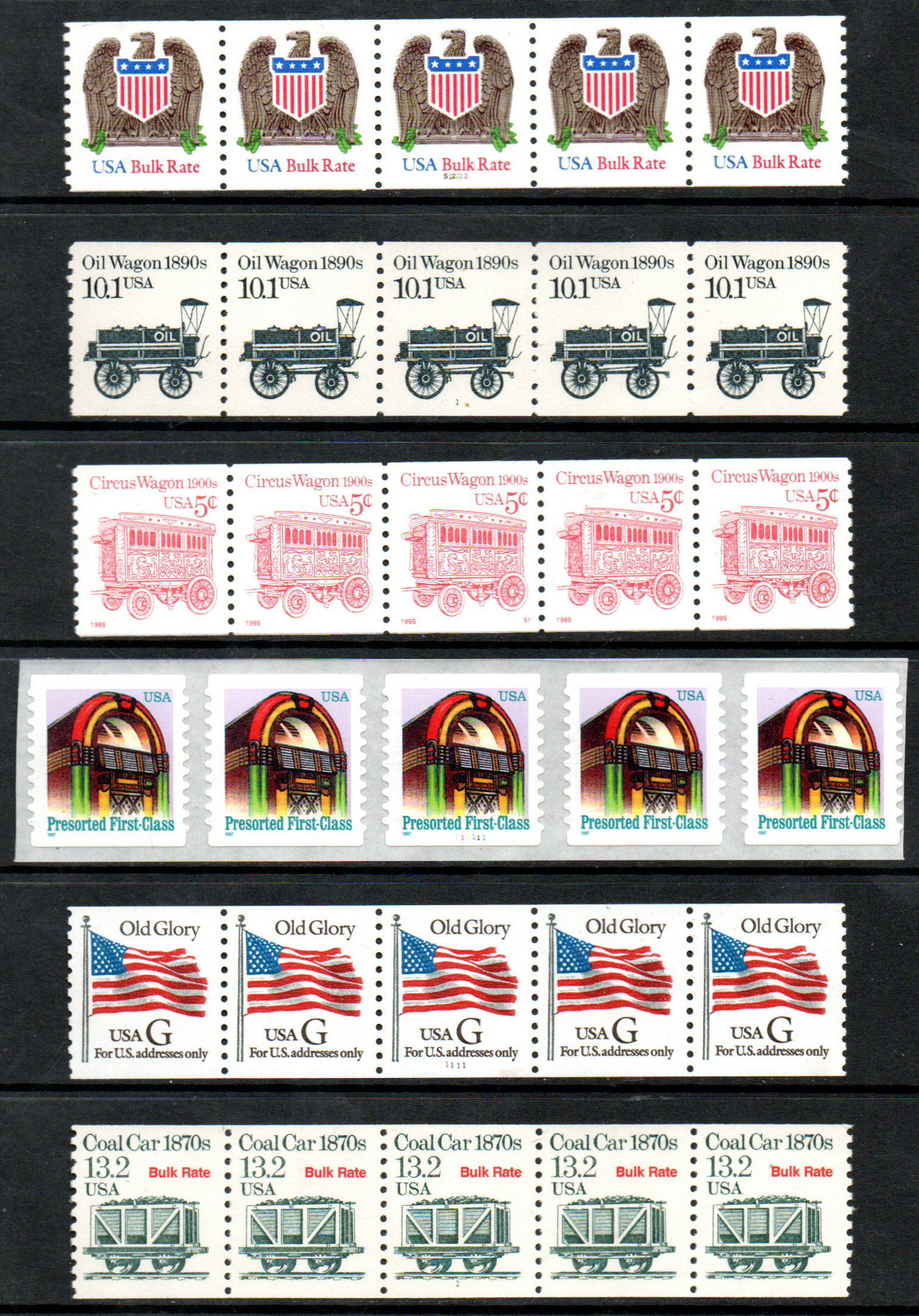 US #2130 // 2912b PLATE NUMBER COILS, 6 different (different types ...