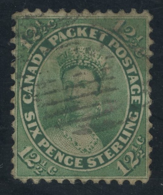 Canada 18 - 6 pence sterling - Yellow Green - VF app Used - thin spot ...