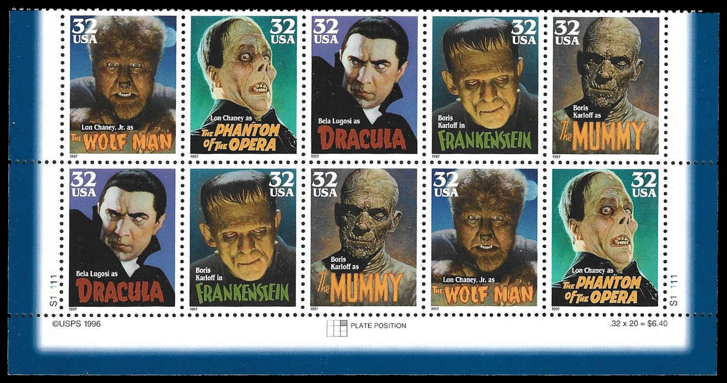 PCBstamps US #3168/3172 PB $3.20(10x32c)Movie Monsters, MNH, (PB-2 ...