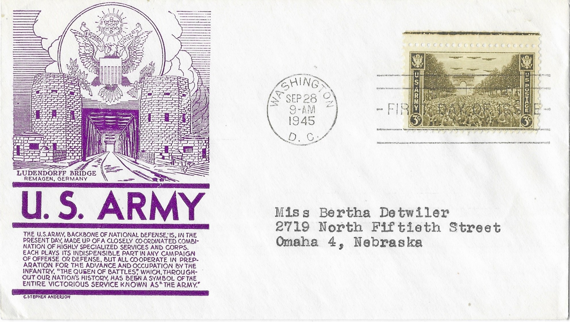1945 FDC, #934, 3c U.S. Army, Anderson - 2 colors | United States ...