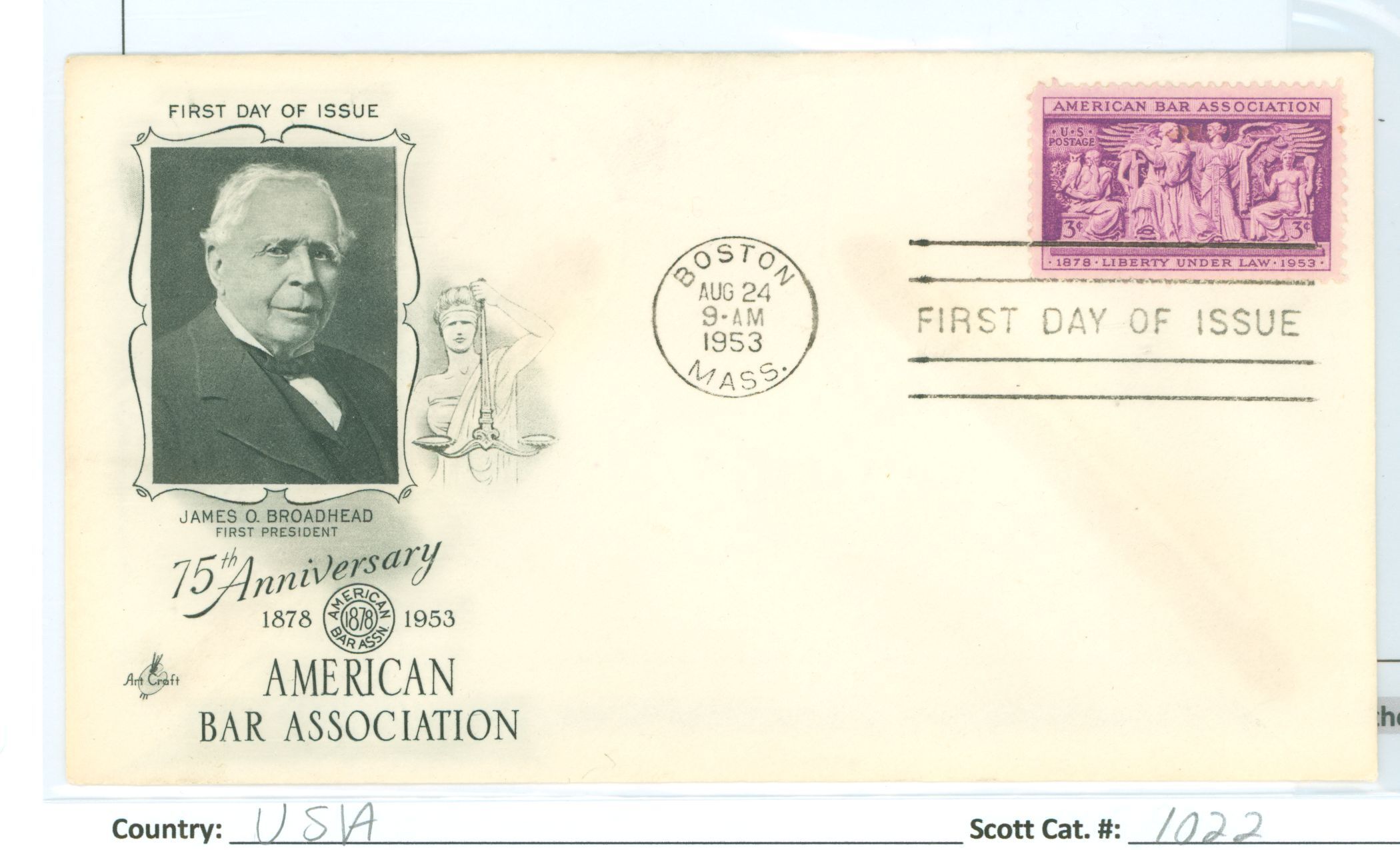 US 1022 1953 75th anniversary American Bar Association | United States ...