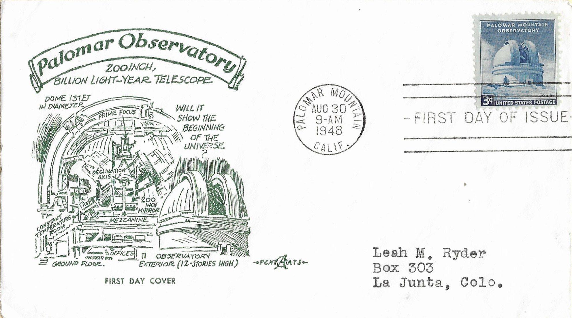 1948 FDC, #966, 3c Palomar Mountain Observatory, Pent Arts | United ...
