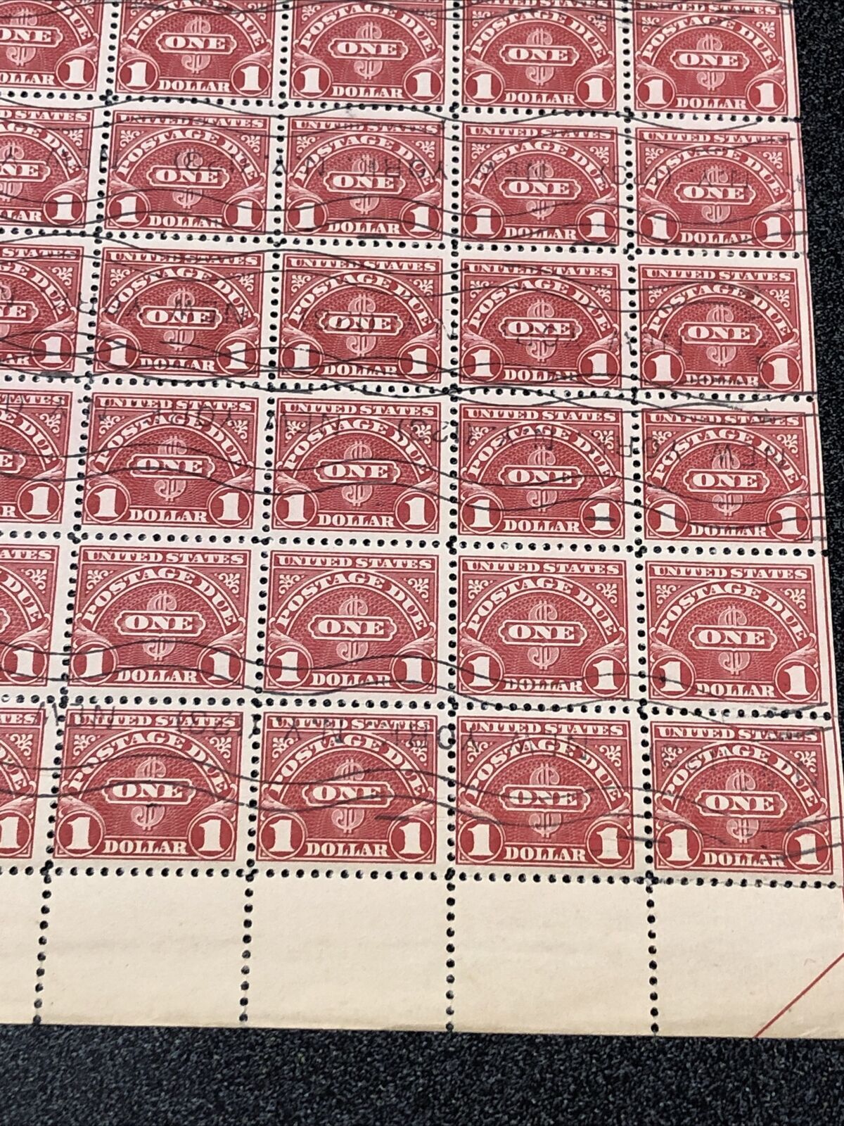 J77 $1 Dollars Postage Due Sheet Of 100 Used | United States, Postage ...