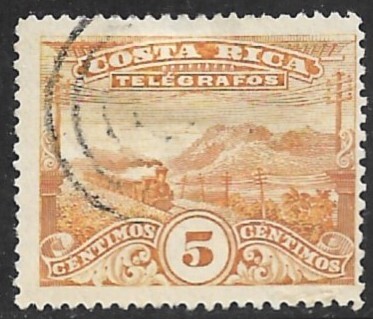 COSTA RICA 1907 5c Locomotive Telegraph Stamp Hisc No. 5 Used | Central ...