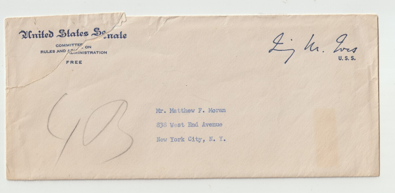 1949 US SENATE Irving Ives FREE FRANK cover letters inside Stepinac ...