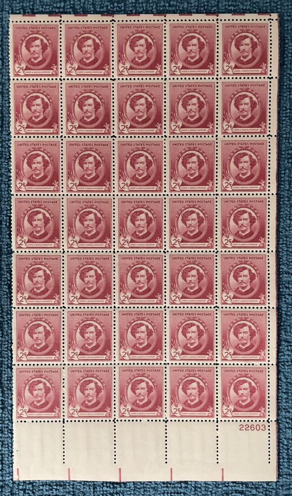 Scott #885, 2c James Whistler, Famous American Artist, Half mint sheet ...