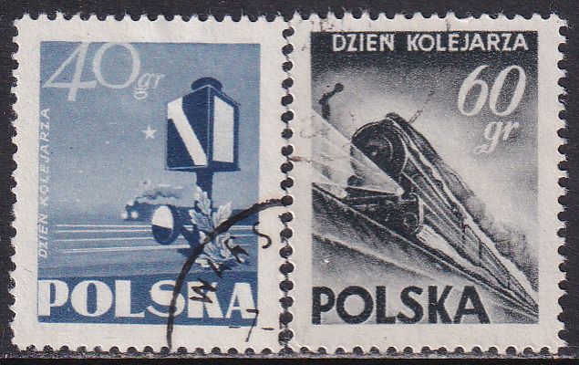 Poland 1954 Sc 635-6 Railwaymens Day Modern Train Railway Signal Stamp ...