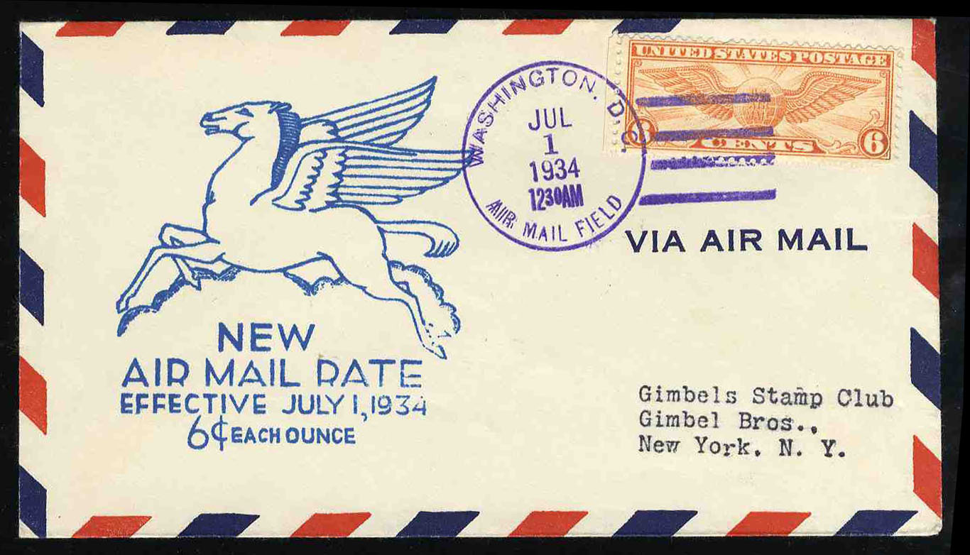 United States First Day Covers #C19-3, 1934 6c Winged Globe, blue ...