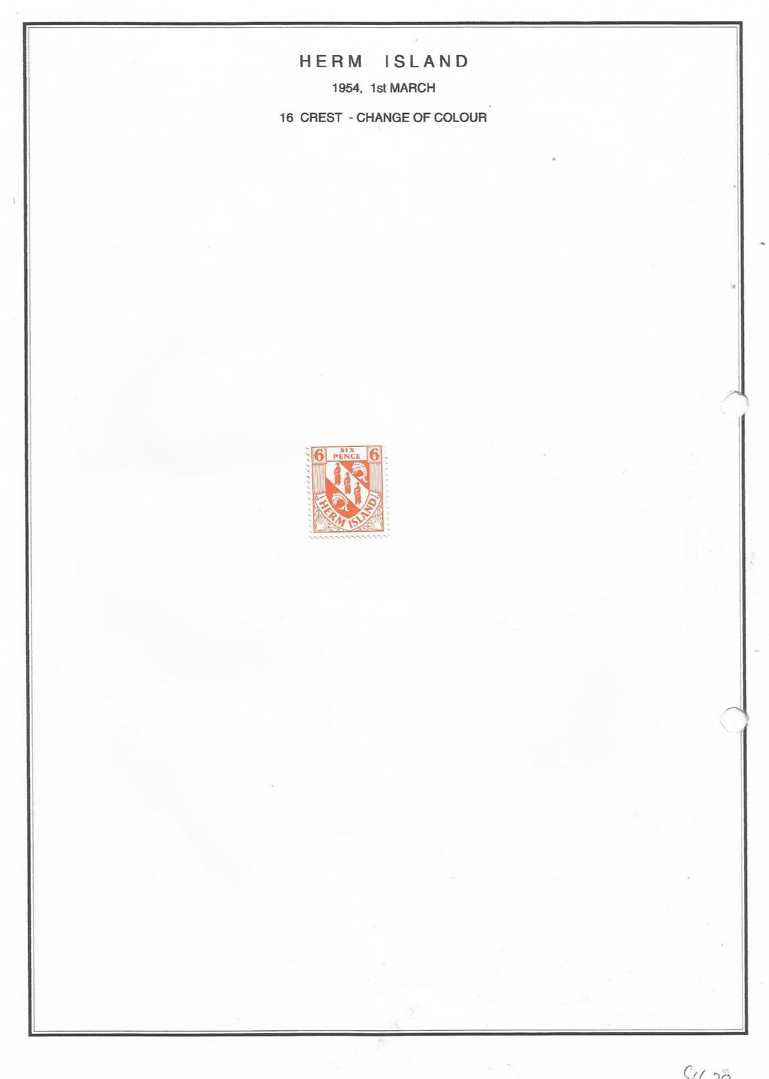 HERM ISLAND - 1954 - Crest, Change of Colour - Perf Single - Mint ...