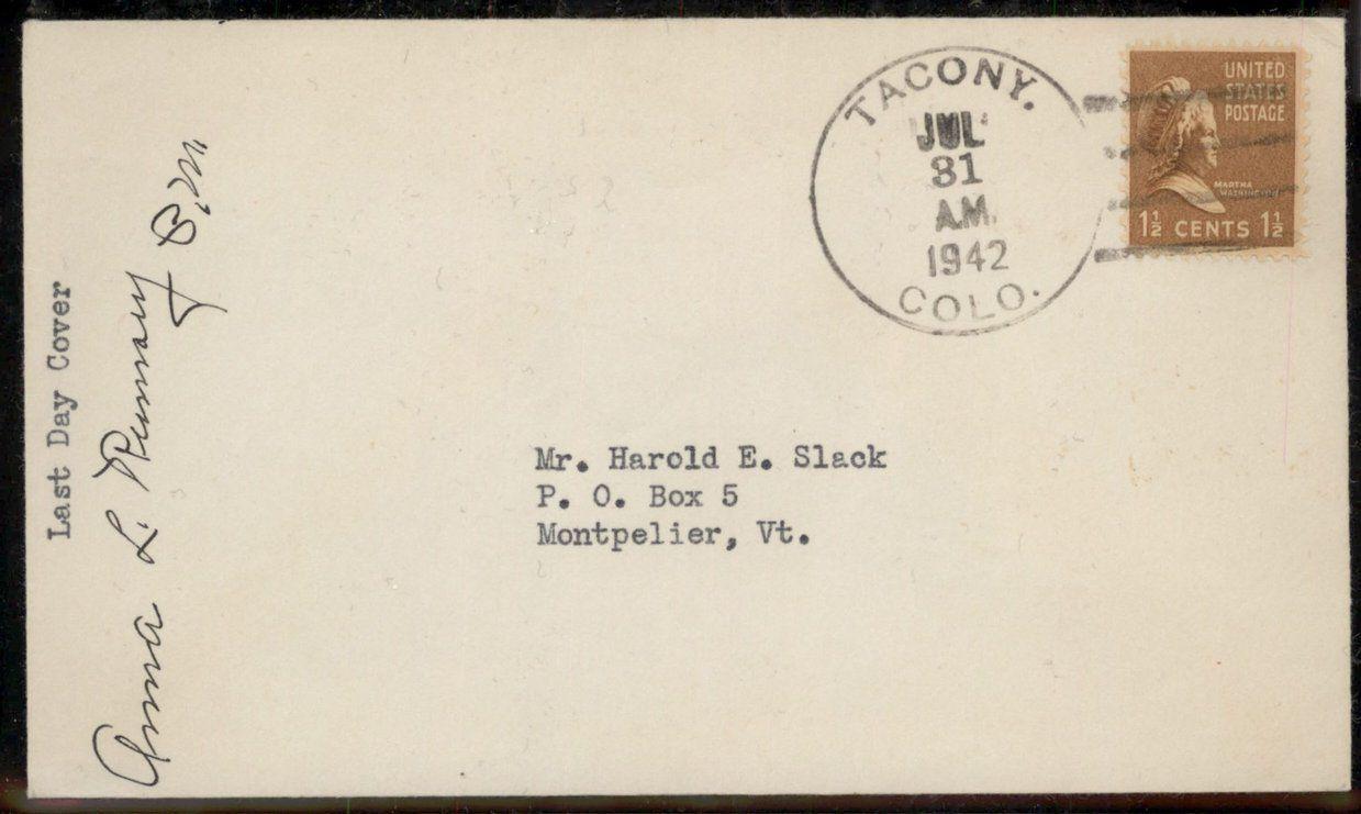 USA 1942 Colorado TACONY LAST DAY DPO Postmaster Helbock R3 Cover 94317 ...