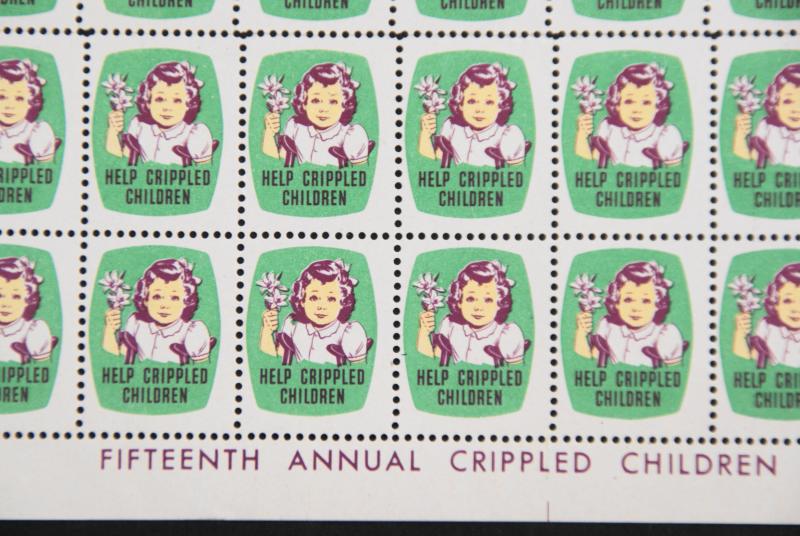 1948 Easter Seals Crippled Children Label, Cinderella Stamp Full Sheet ...