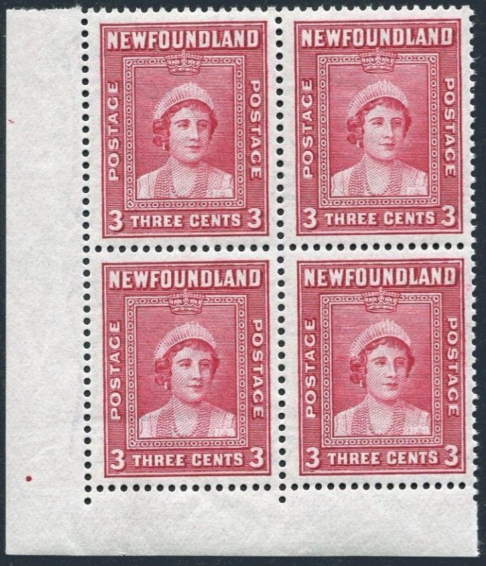 Newfoundland 246 block/4, MNH. Michel 233C-235. Queen Elizabeth, 1938 ...