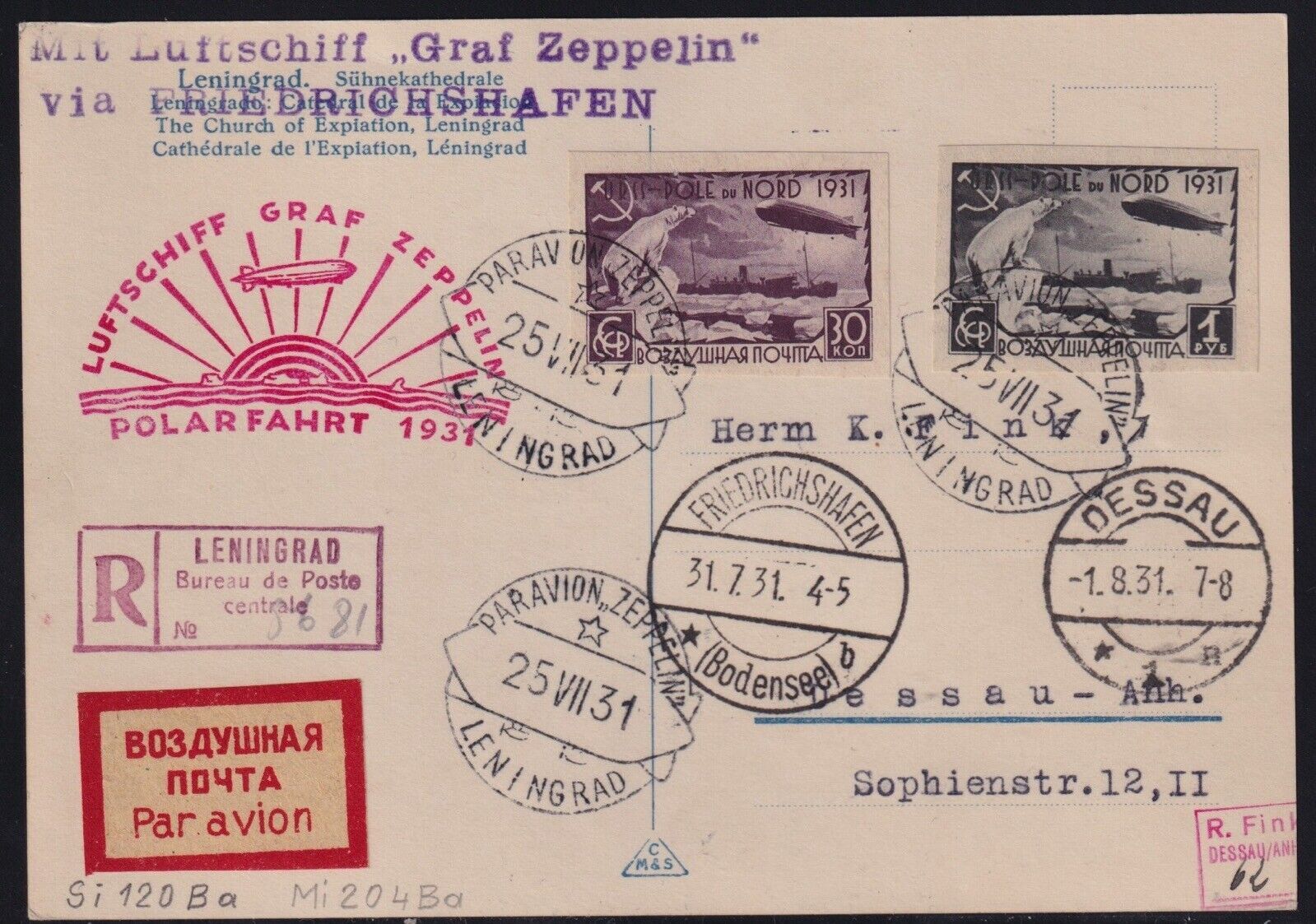 Russia 1931 Graf Zeppelin Polar Flight Registered Postcard Leningrad ...