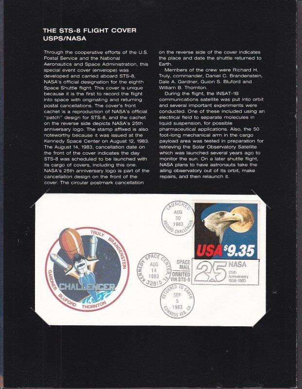 US STS-8 Flight Cover Launched into Space & Returned USPS & NASA w ...