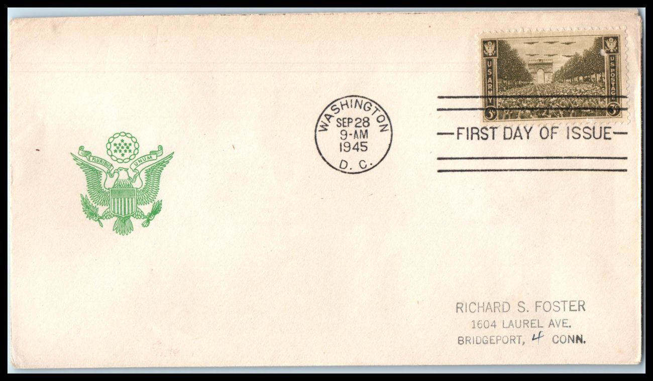 1945 U. S. Army 3c Sc 934 WWII era FDC with GP Eagle Shield cachet (E15 ...