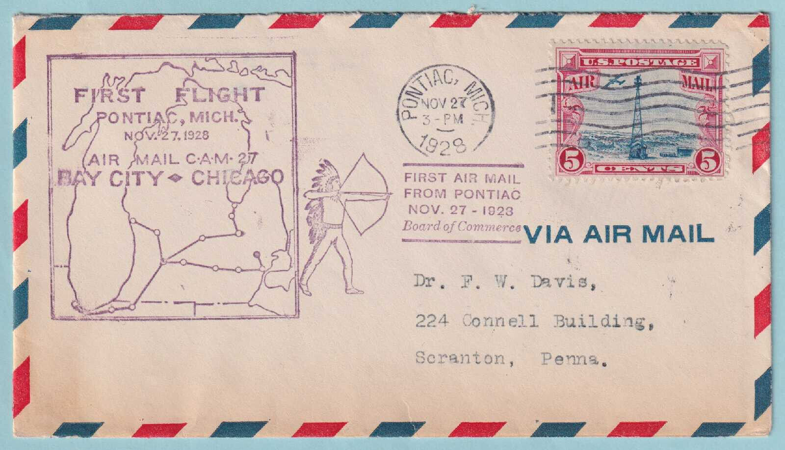 United States First Flight Cover - 1928 From Pontiac Michigan - Cv907 ...