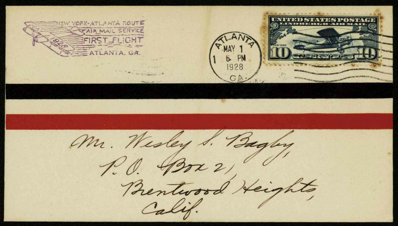 US# C10 AIR Mail First Flight NY - Atlanta - Brentwood CA 1928 (Esp#927 ...