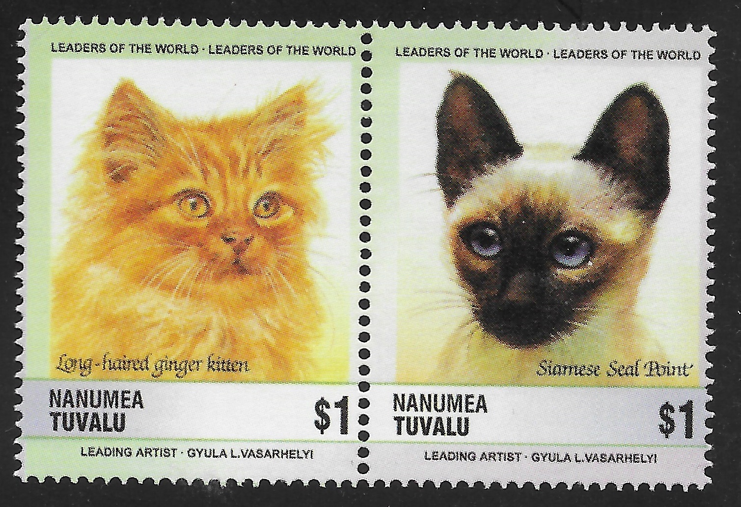 Tuvalu-Nanumea #32 $1 Cats - Long-haired Ginger & Siamese Seal Point ...