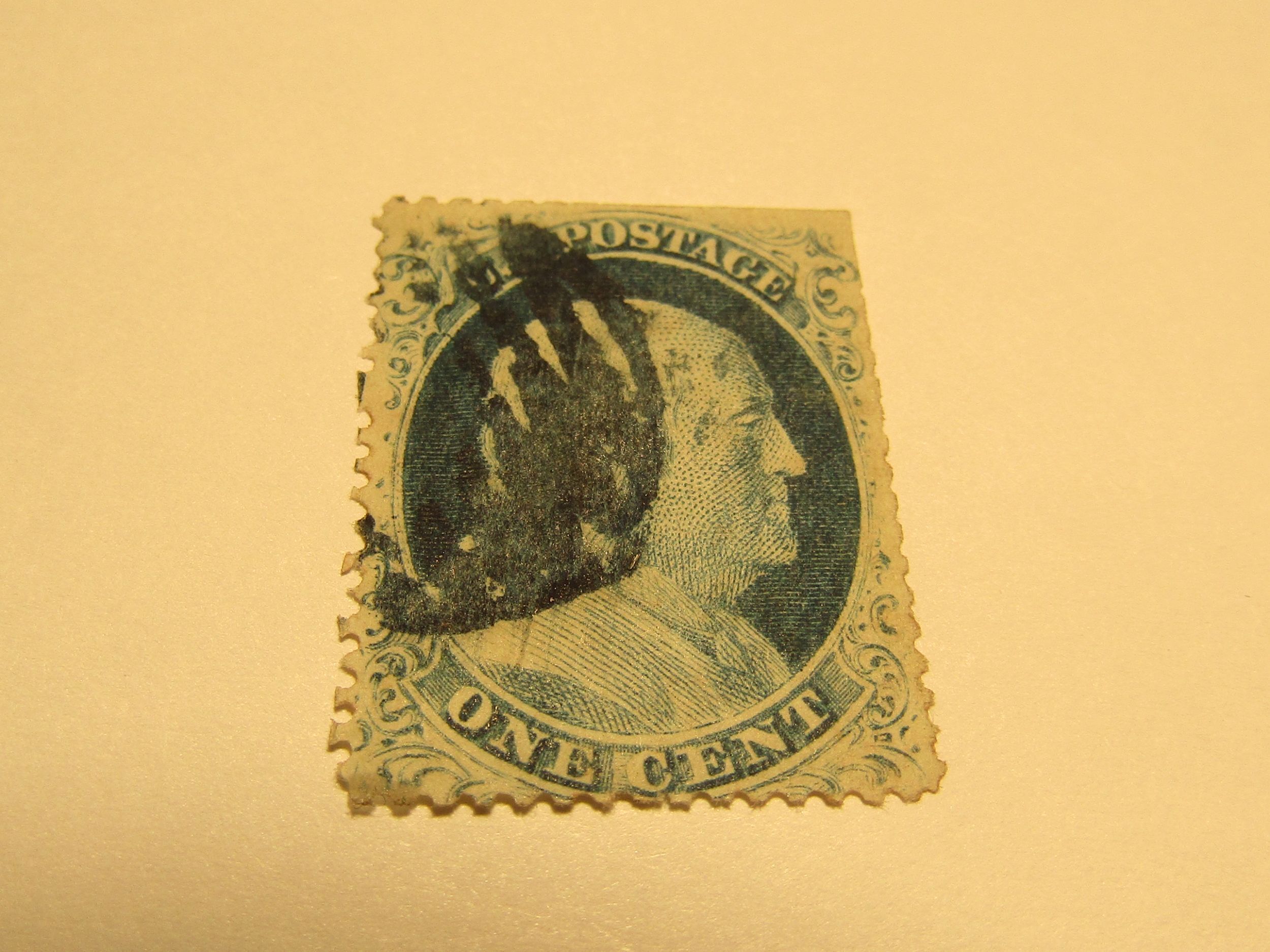 US Stamp, Scott #23 Used.. SCV $575.00, w/Certificate, Clipped at top ...