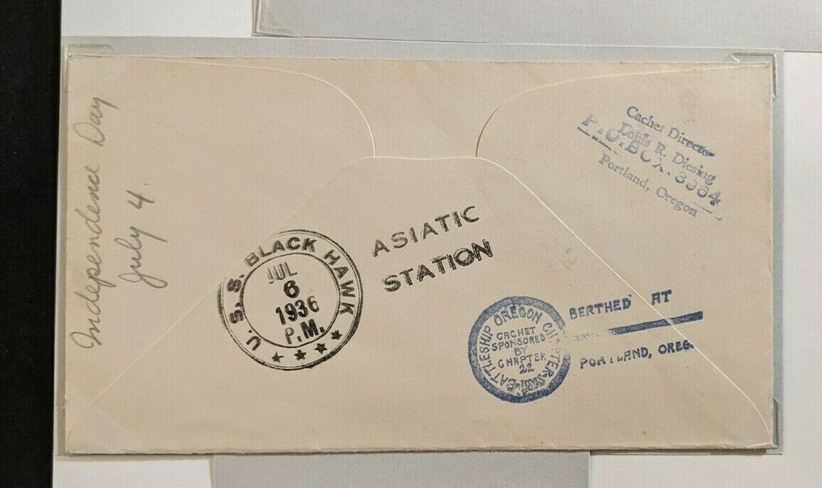 1936 USS Stewart 4th of July Chefoo China Cover USS Black Hawk ...