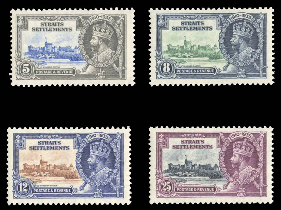 Straits Settlements #213-216 Cat$25, 1935 Silver Jubilee, complete set ...