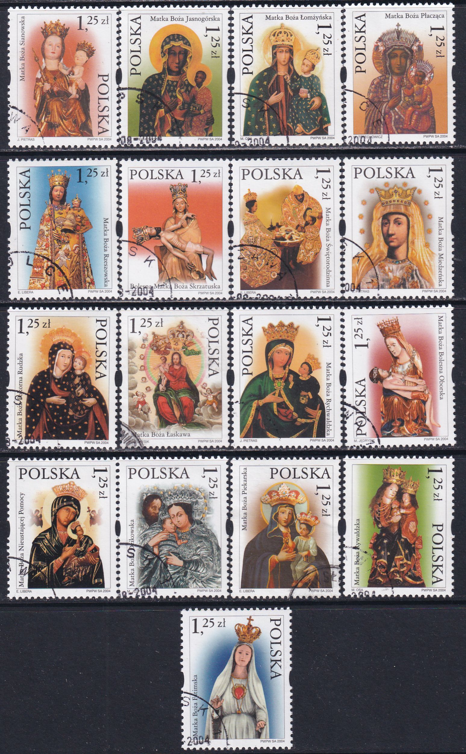 Poland 2004 Sc 3734-50 Depictions of the Virgin Mary Stamp CTO H ...