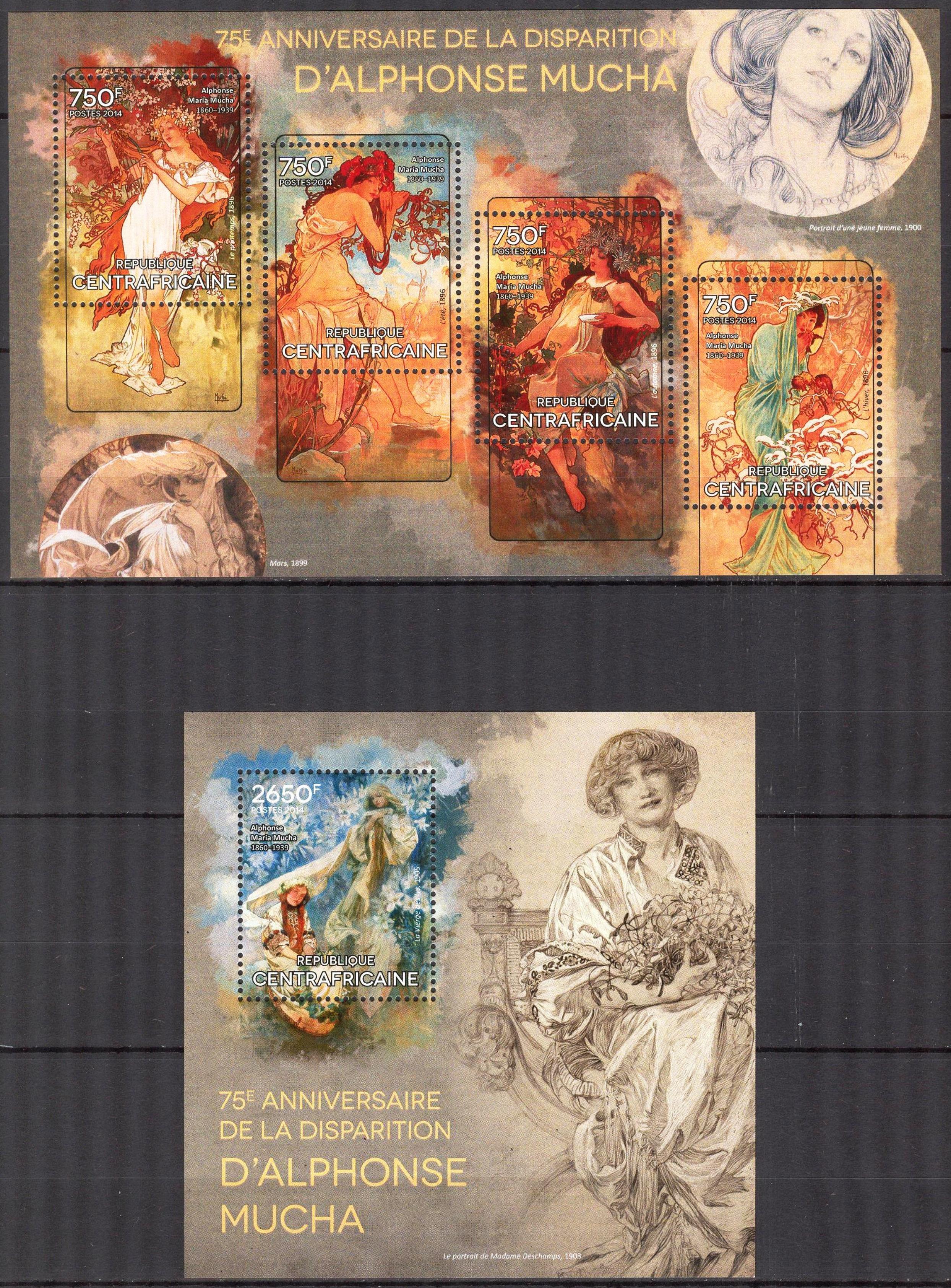 Central African Republic 2014 Art Paintings Alphonse Mucha Sheet + S/S ...