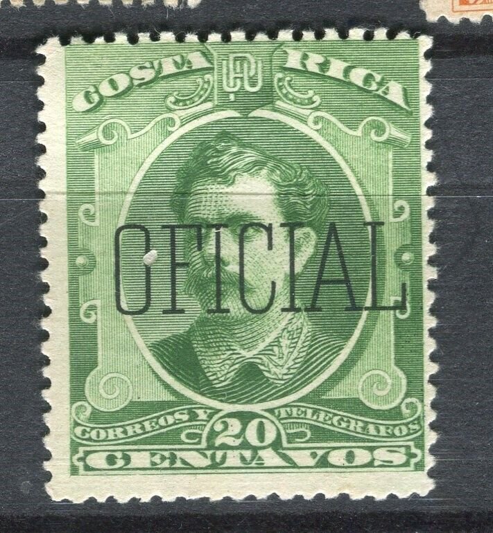 COSTA RICA; 1889 early classic OFFICIAL Optd. issue Mint hinged 20c ...