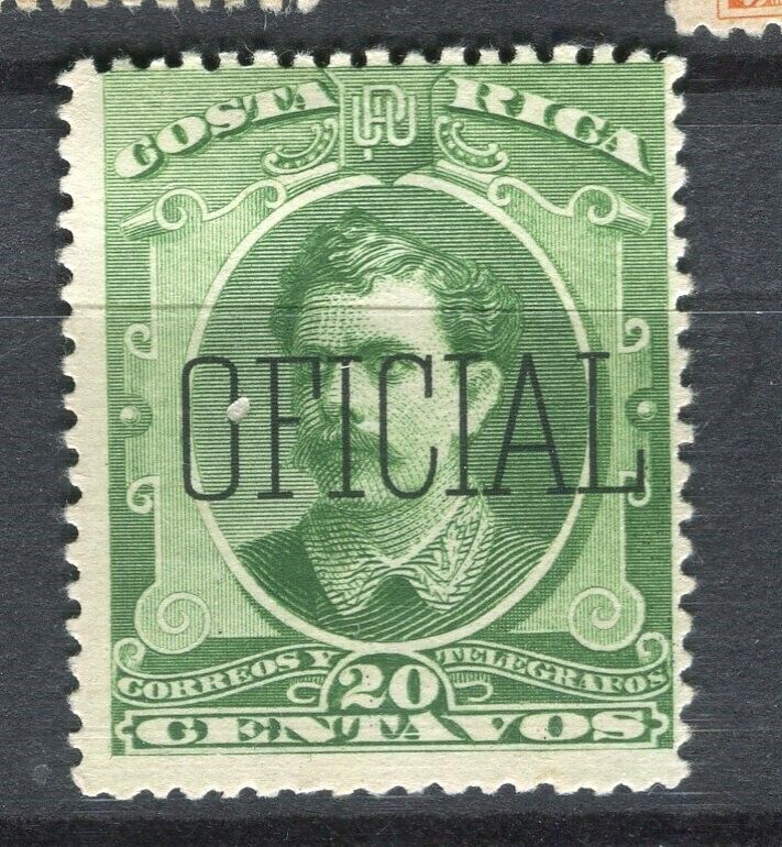 COSTA RICA; 1889 early classic OFFICIAL Optd. issue Mint hinged 20c ...