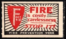 Vintage US Poster Stamp Fire Prevention Week Fire Costly Carelessness ...